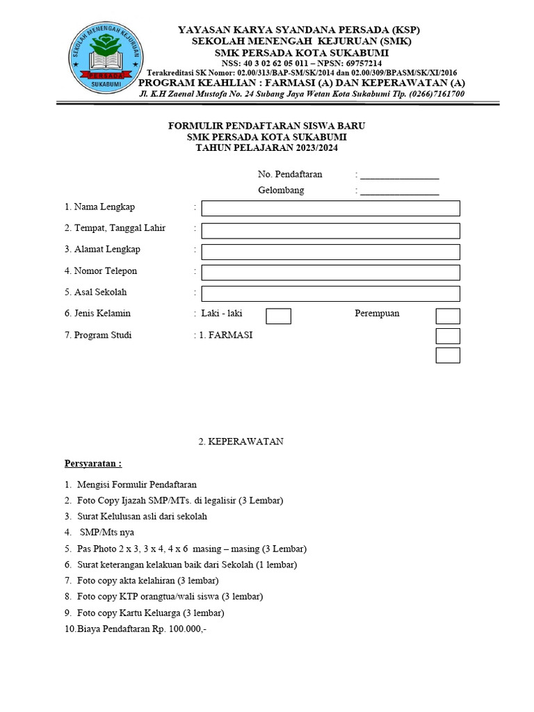 Formulir Pendaftara Baru 2022 2023 Pdf