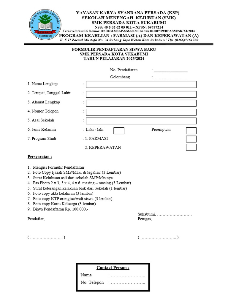 Formulier Pendaftaran Baru 2023-2024 | PDF