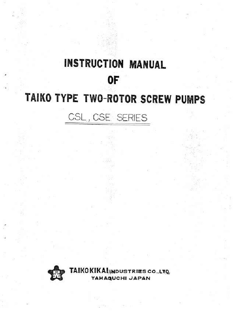 Taiko Pump Cse Instruction Manual | PDF