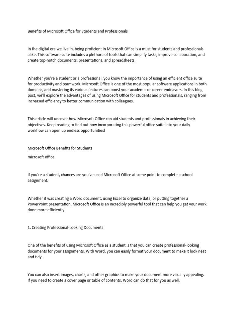 Microsoft Office Benefits for Students | PDF | Microsoft Excel ...
