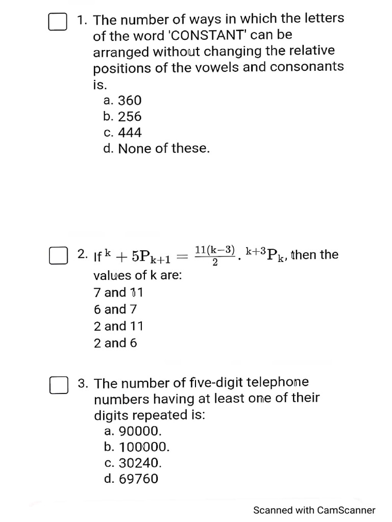 Permutations Worksheets | PDF