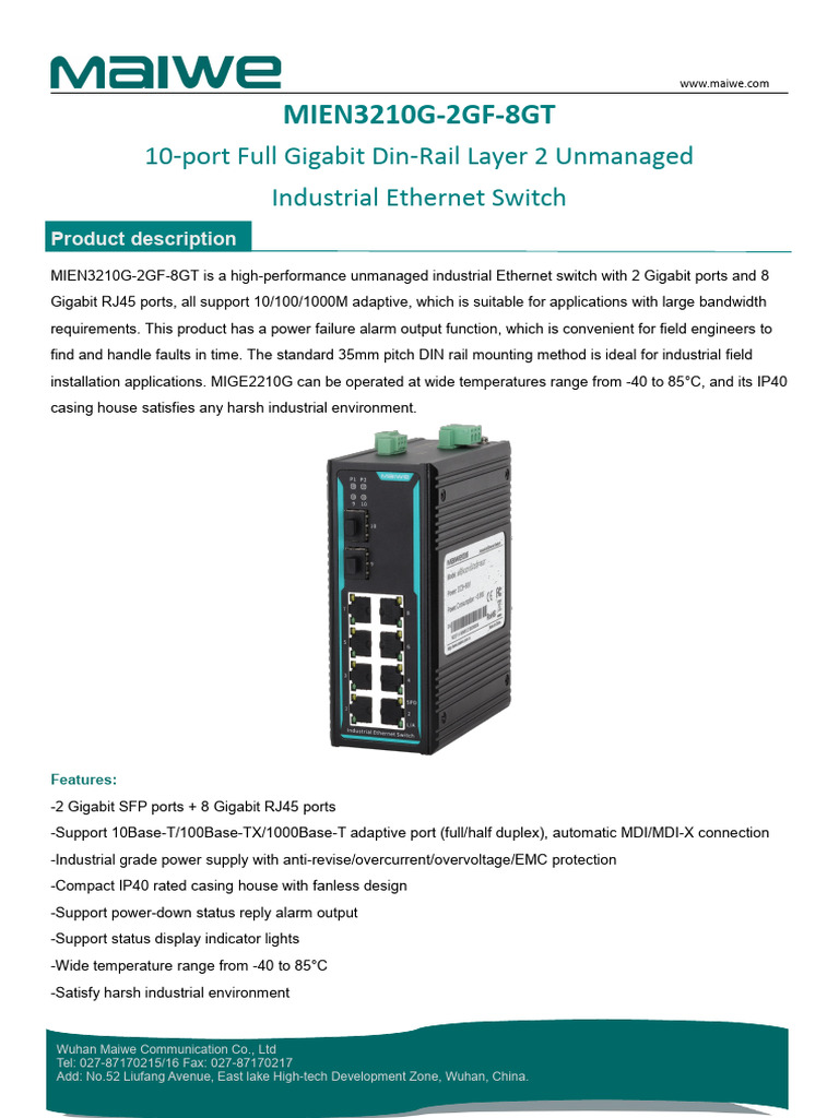 MIEN3210G 2GF 8GT Datasheet | PDF | Ethernet | Computer Networking