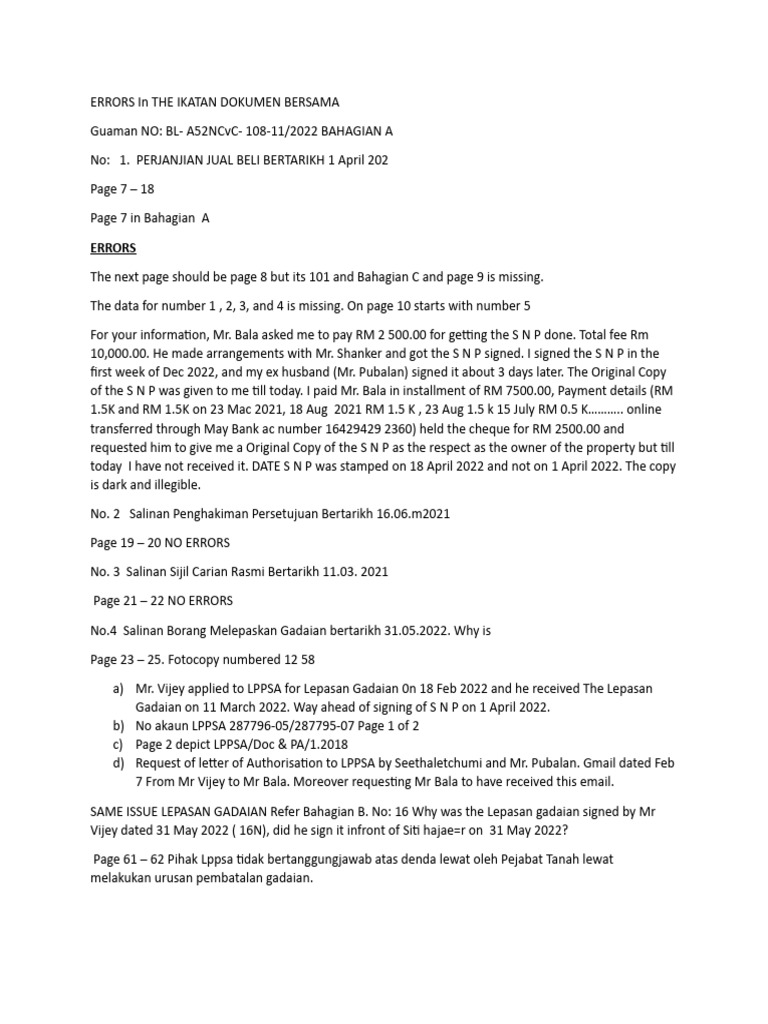 ERRORS in THE IKATAN DOKUMEN BERSAMA | PDF