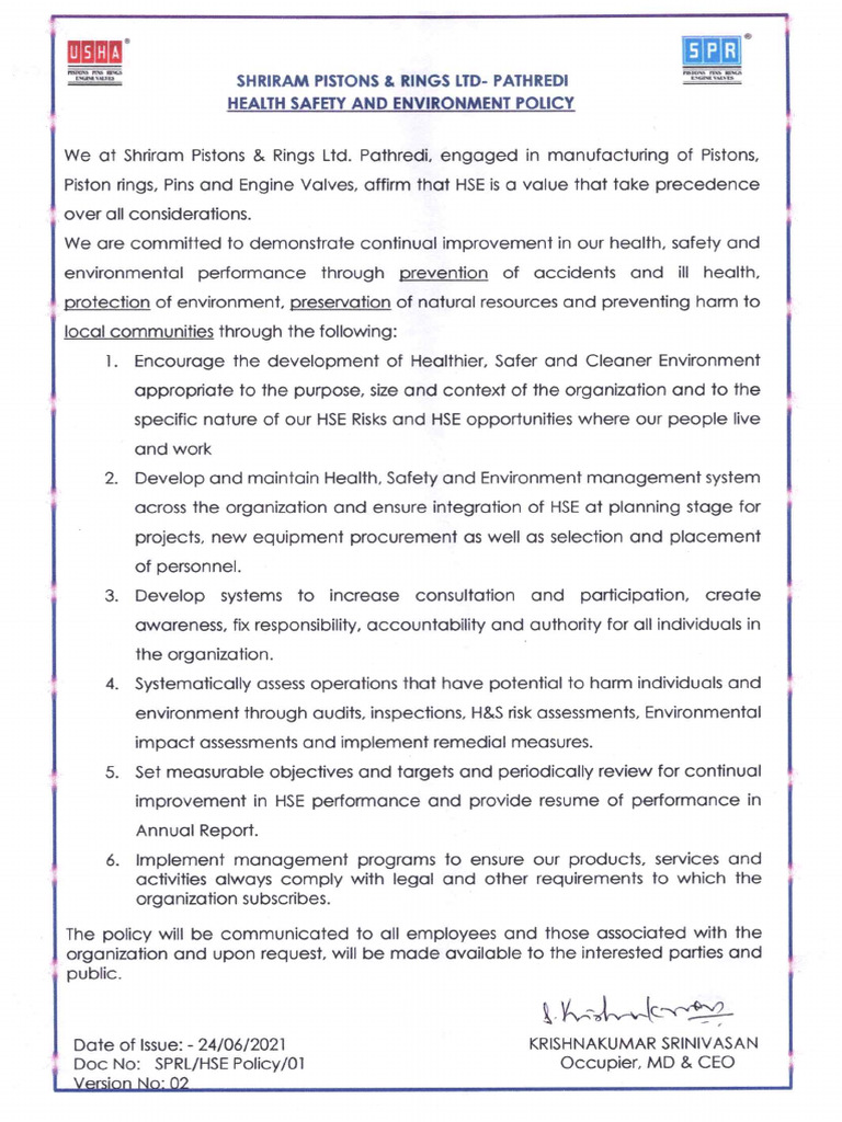 Safety Policy Pathredi English | PDF