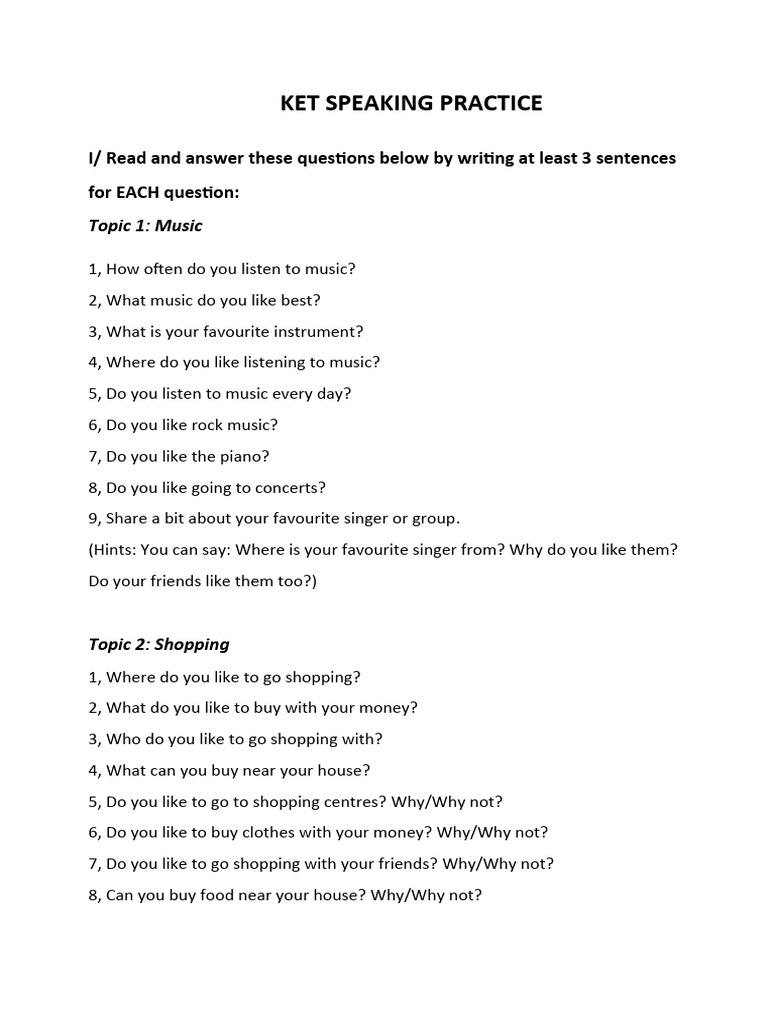 Ket Speaking Practice | PDF