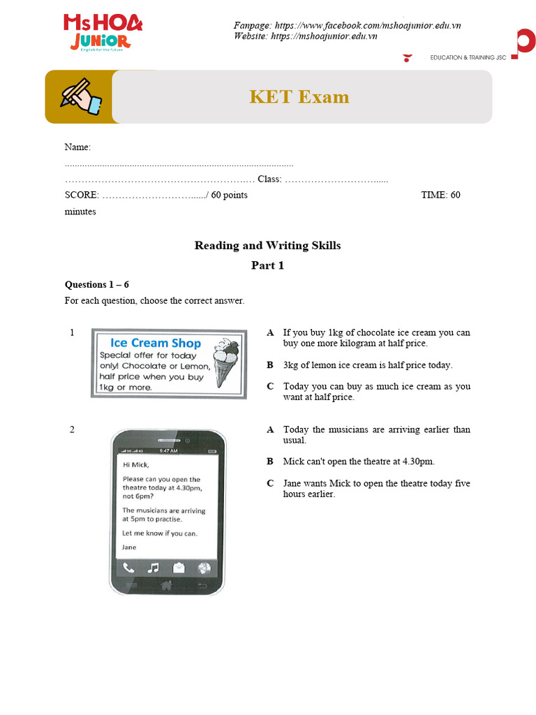 Ket Reading Test | PDF
