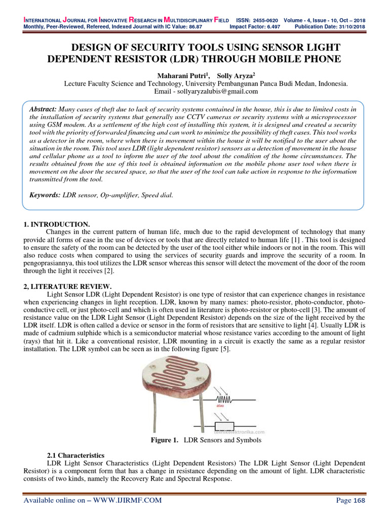 Design of Security Tools Using Sensor Light Dependent Resistor (LDR) Through Mobile Phone | PDF ...