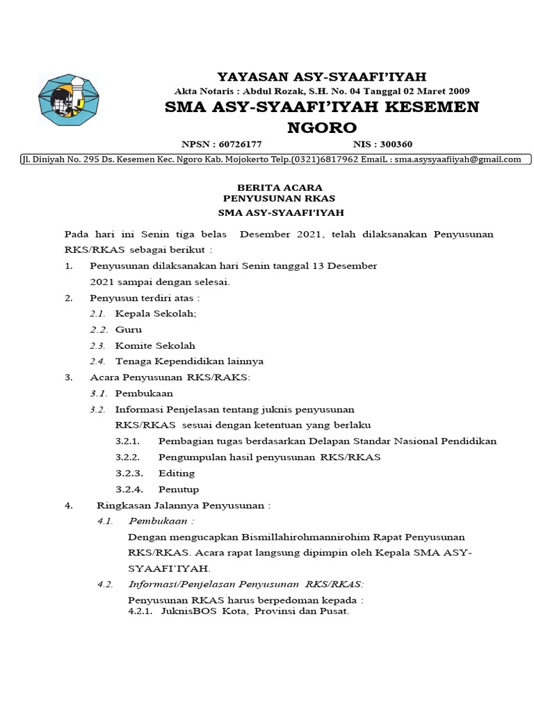 Berita Acara Rapat Rkas | PDF