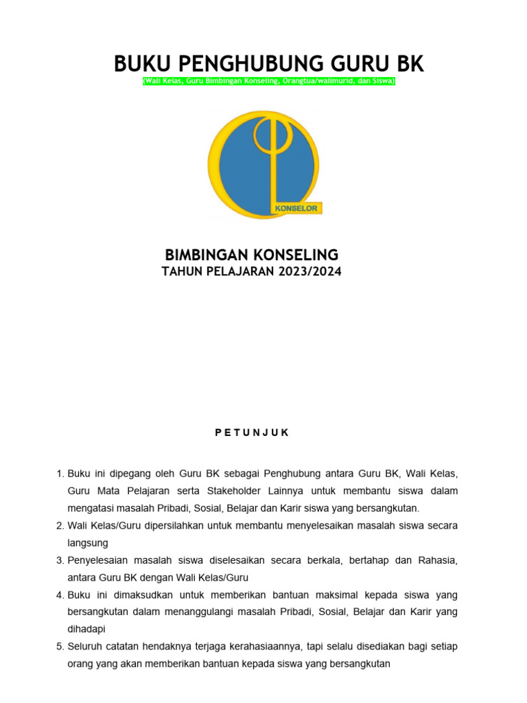 Buku Penghubung Guru BK | PDF