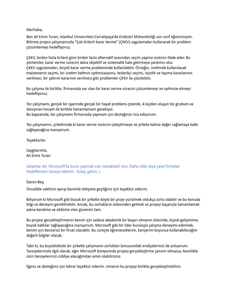 Bitirme Talep Metin | PDF