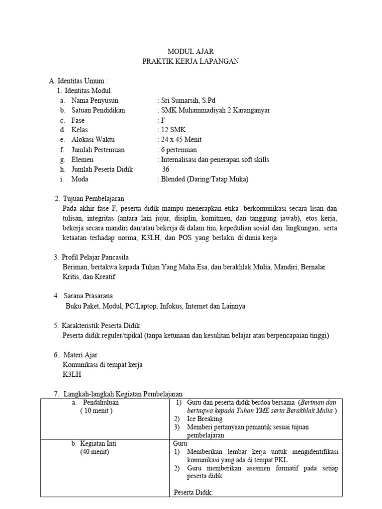 1 MODUL AJAR Mapel PKL | PDF