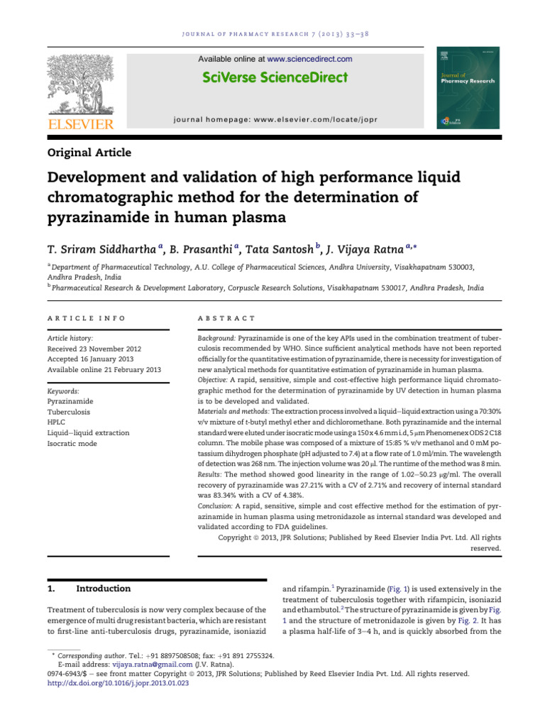 Development and Validation of HPLC For Determination of Pyrazinamide in Human Plasma) | PDF ...