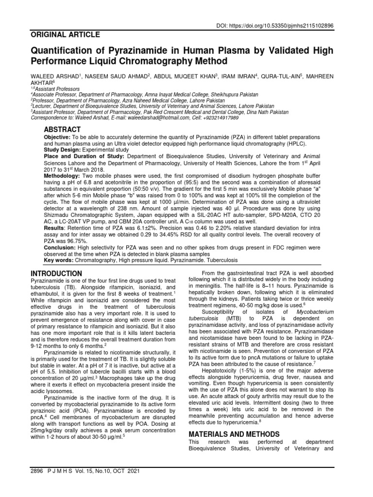 Development of Pyrazinamide in Human Plasma HPLC | PDF | High ...