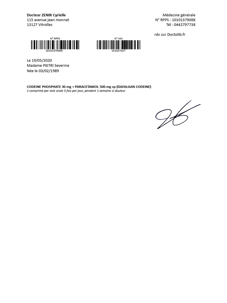 Ordonnance Dafalgan Codéine 30mg/500mg | PDF | Bien-être | Sciences et ...