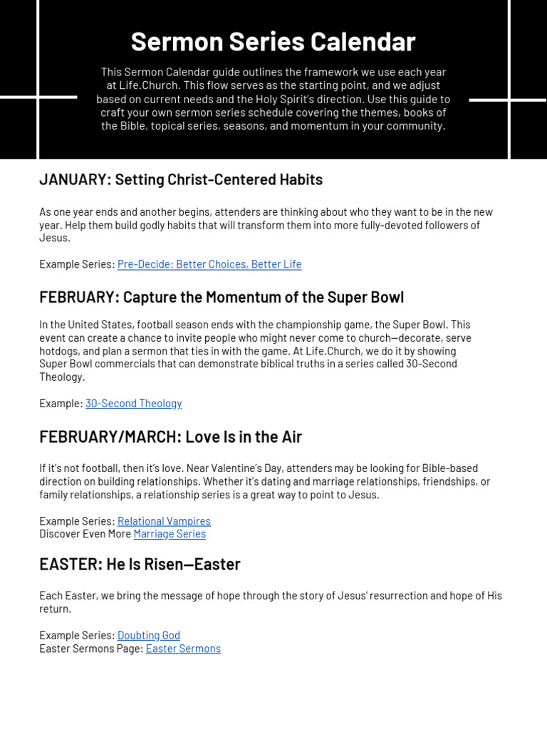 SermonSeriesCalendarDoc Final | PDF | Sermon | Jesus