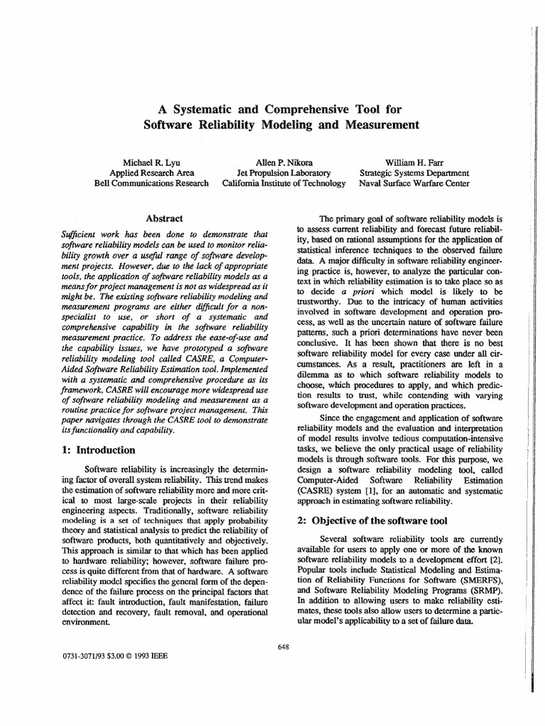 A Systematic And Comprehensive Tool For Software Reliability Modeling And Measurement Pdf