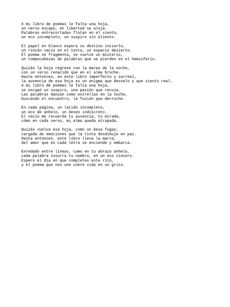 A Mi Libro de Poemas Le Falta Una Hoja | PDF