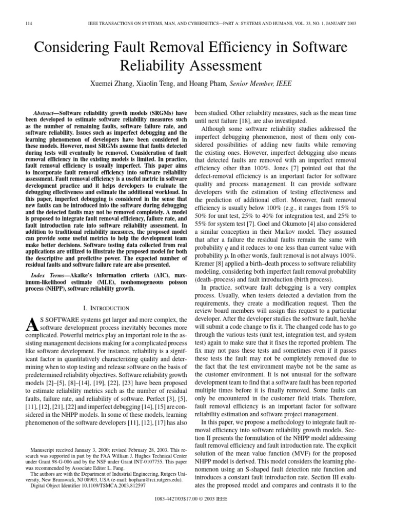 Considering Fault Removal Efficiency in Software Reliability Assessment ... Considering Fault Removal Efficiency in Software Reliability Assessment ...