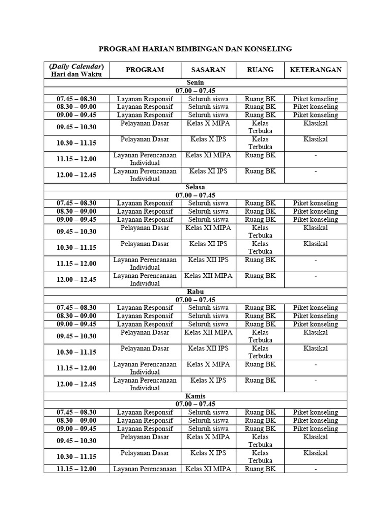 1.3program Harian Bimbingan Dan Konseling | PDF