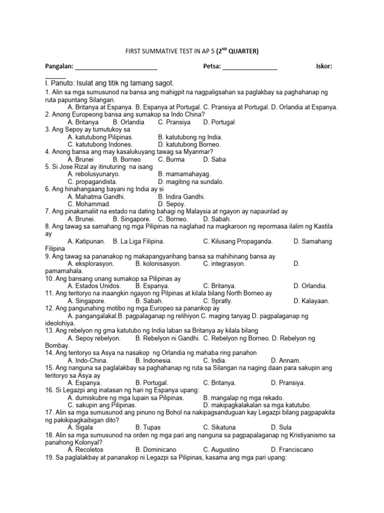 2ND QUARTER New SUMMATIVE AP | PDF