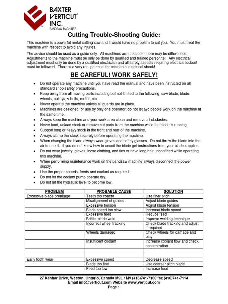 Metal Cutting Saw Troubleshooting Guide | PDF | Fuse (Electrical ...