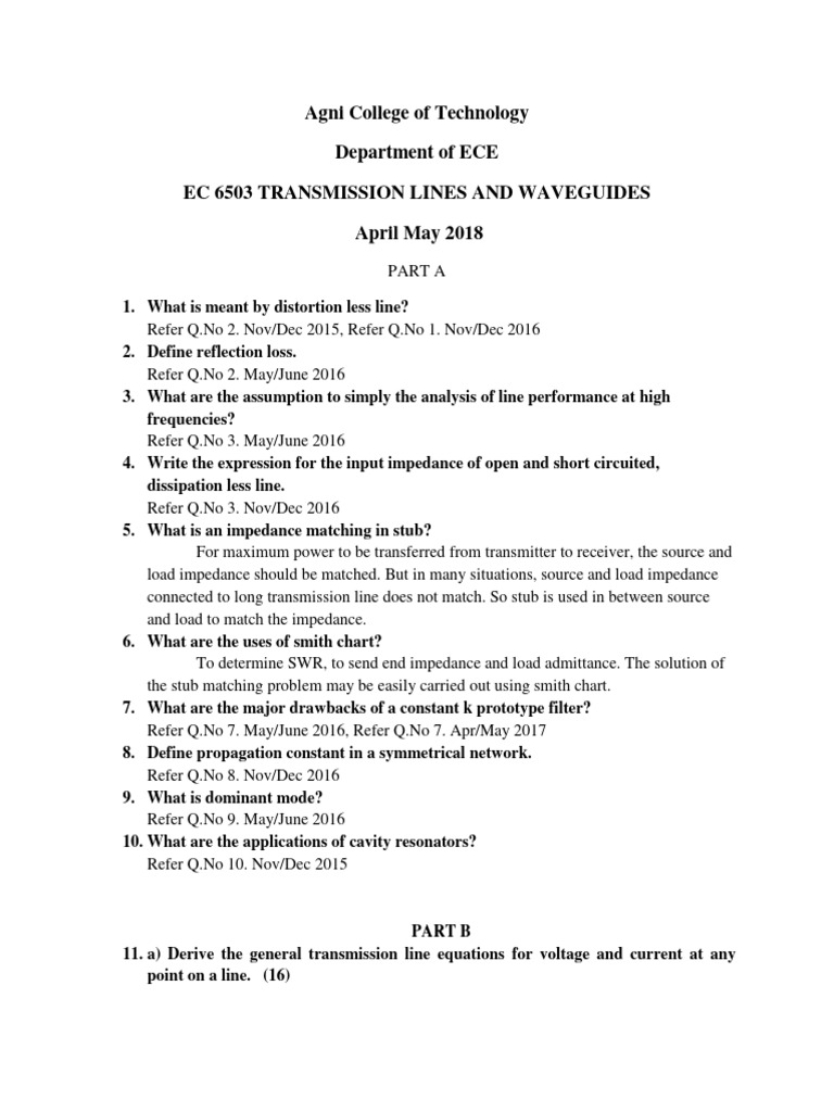 5 Year Solved QB - EC 6503 TLW | PDF | Transmission Line | Waveguide