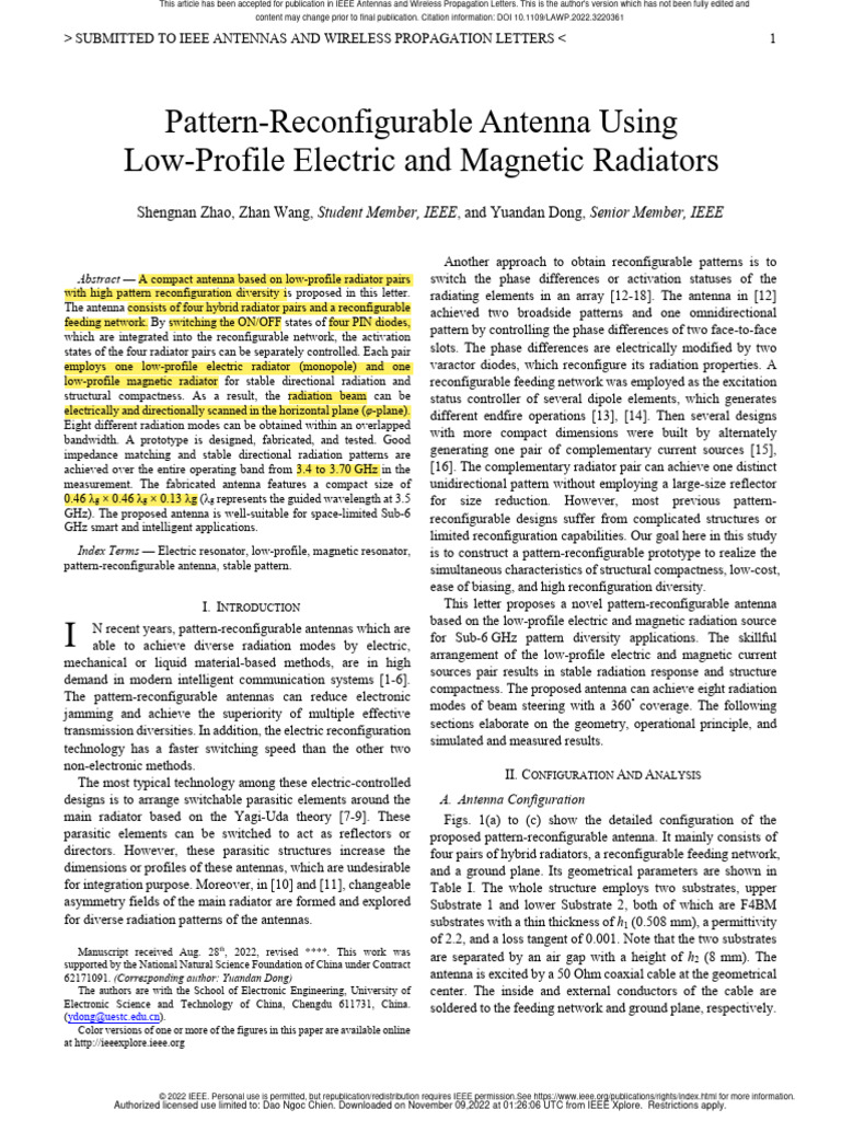 Pattern Reconfigurable Antenna Using Low Profile Electric And Magnetic Radiators Pdf Antenna
