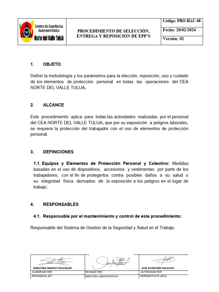 Procedimiento de EPP S | PDF