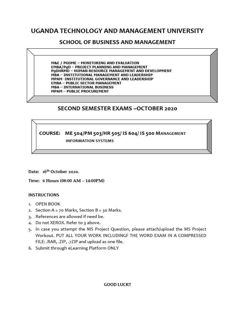 ME504 PM503 HR505 MIS Exam October 2020 | PDF | Databases | Master Of ...