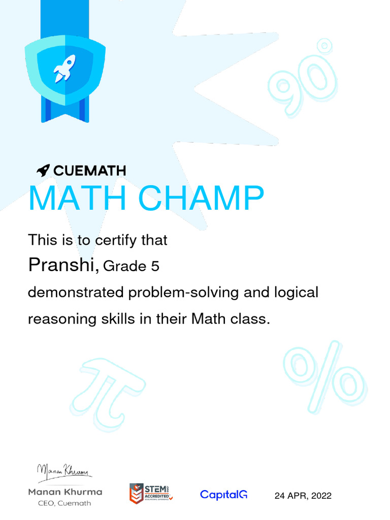 Math Achievement Certificate | PDF