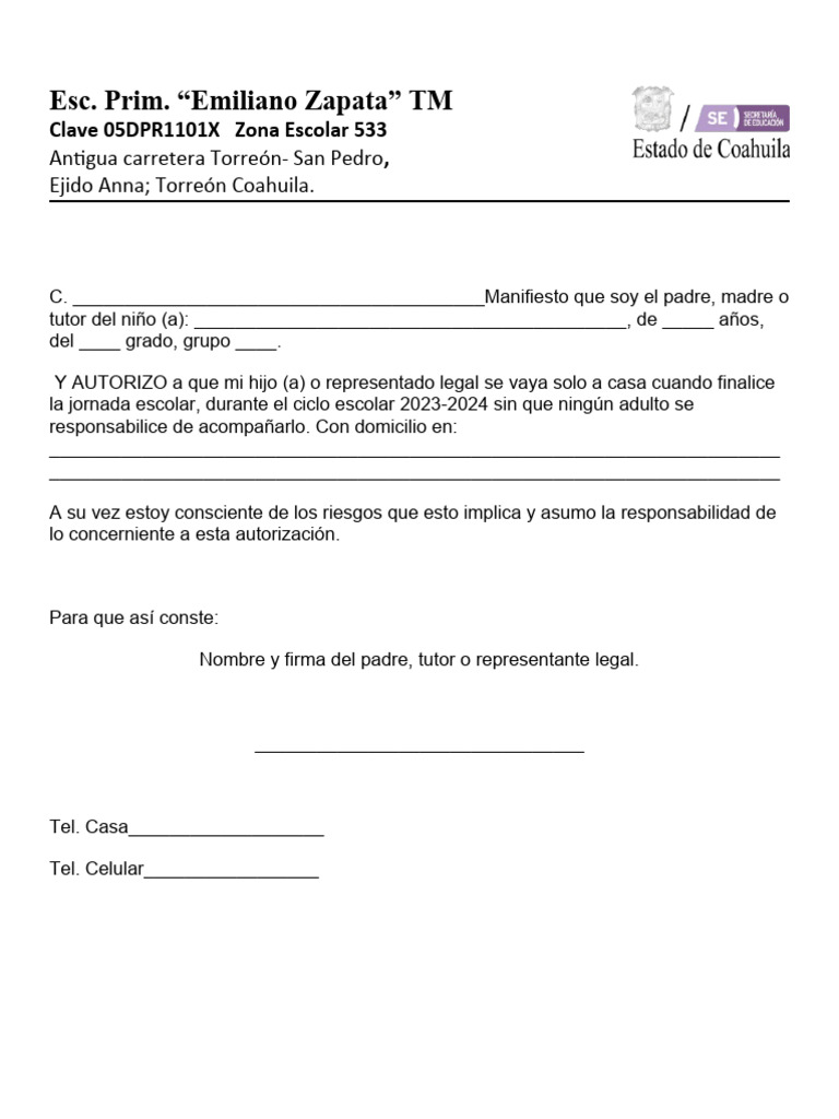 Autorización para salida de alumnos solos | PDF