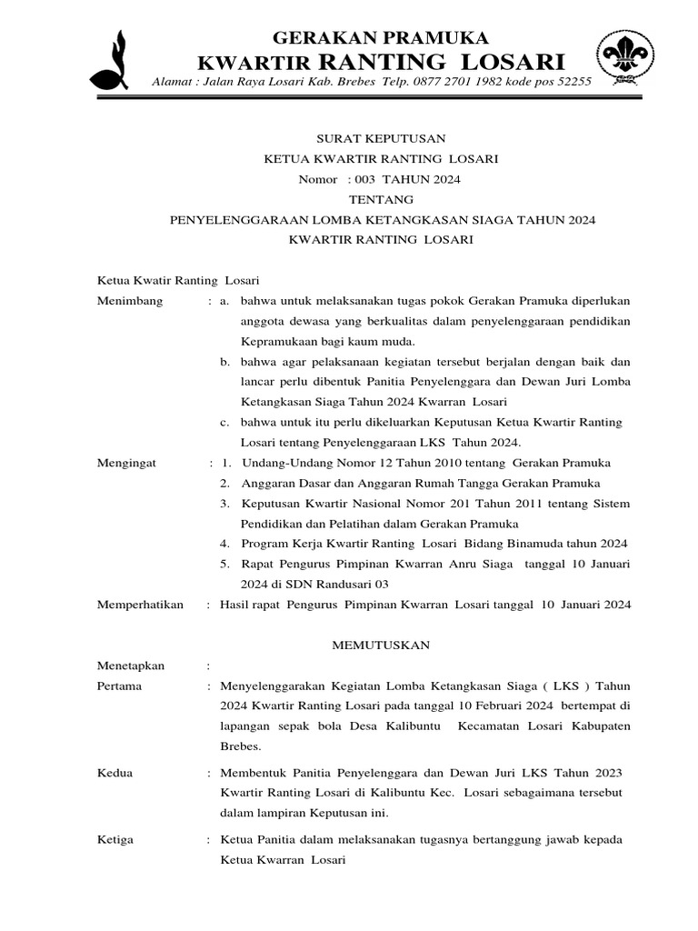 SK Panitia Dan Juri Lks 2024 | PDF