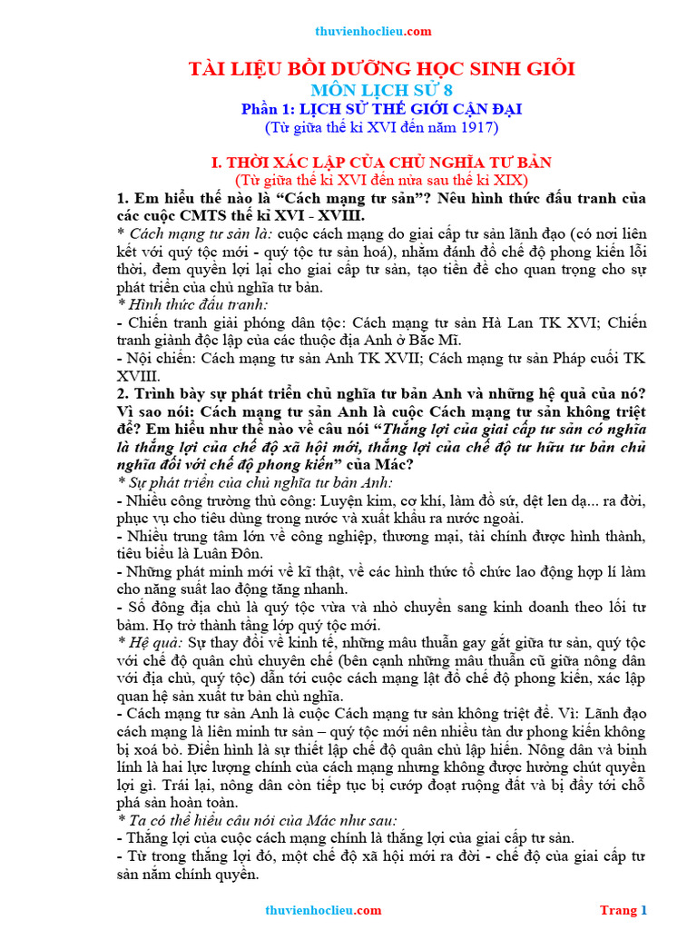 Tai Lieu BDHSG Lich Su 8 | PDF