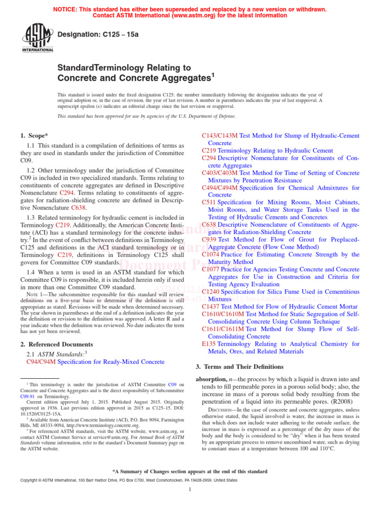 ASTM C125 15a | PDF | Concrete | Cement