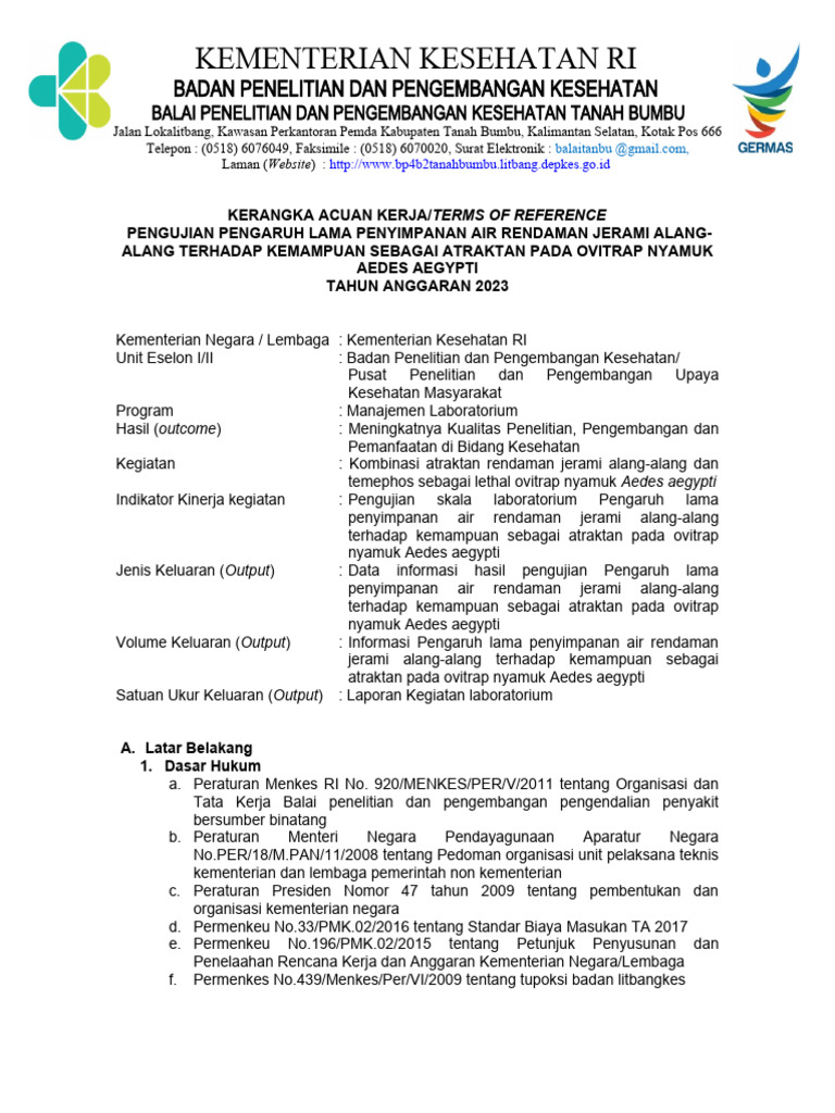 TOR Uji Efikasi Insektisda Program Ok | PDF