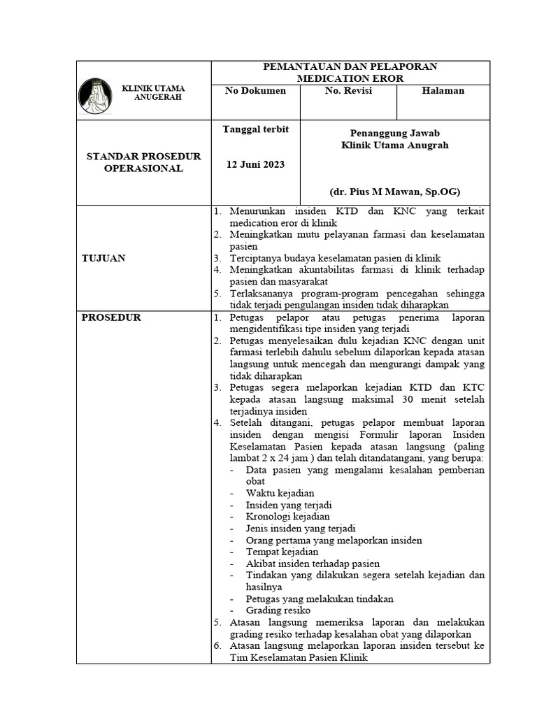 Spo Pemantauan Dan Pelaporan Medicaton Eror | PDF