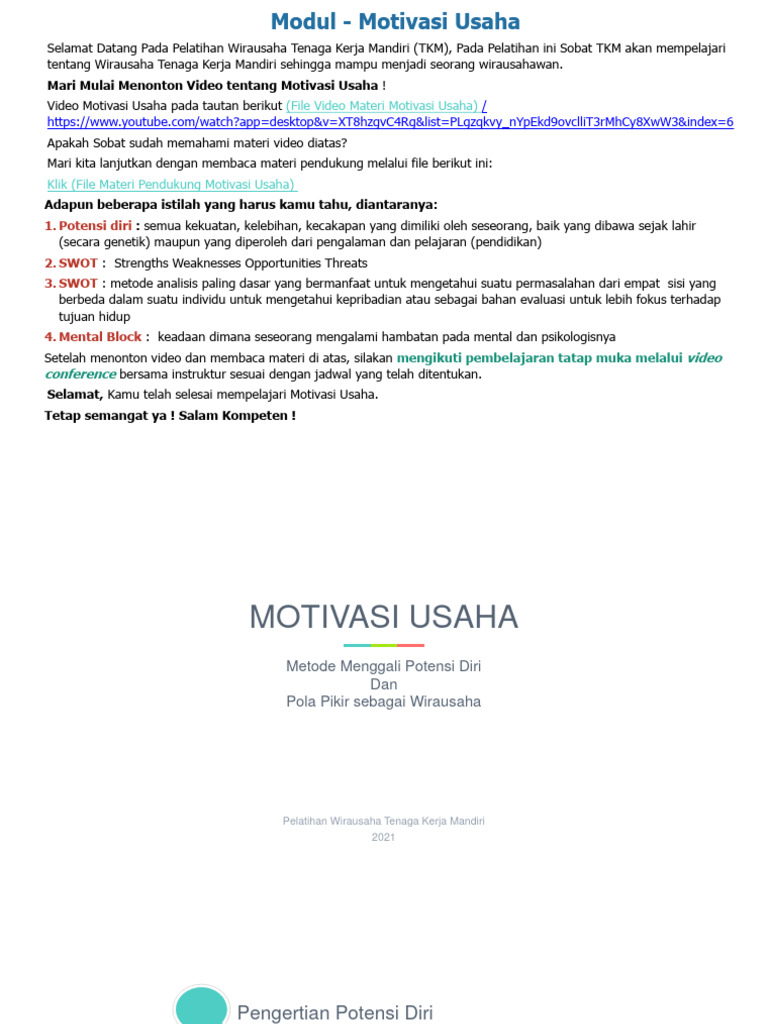 Modul - Motivasi Usaha TKM | PDF