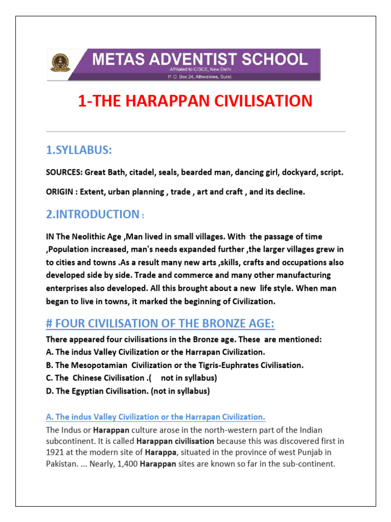 Ix-History-Lesson-1 The Harappan Civilisation | PDF | Sculpture | Pottery