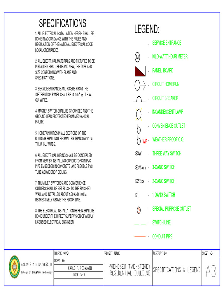 Specifications and Legends | PDF | Electrical Wiring | Manufactured Goods