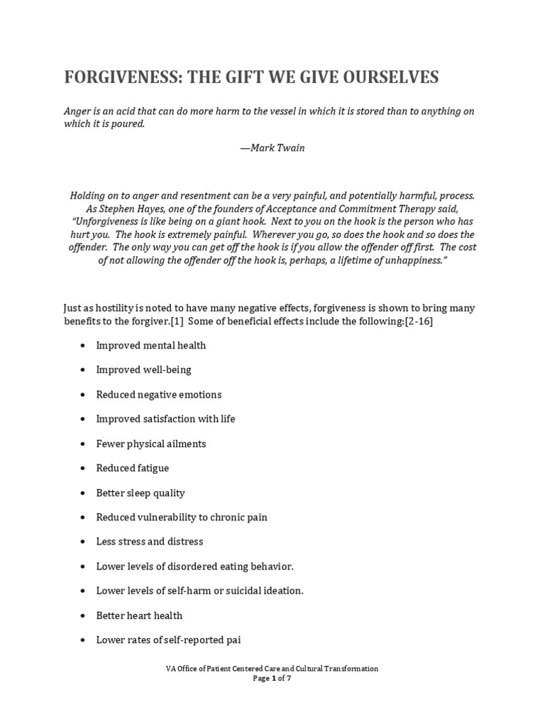 Mental Health, Forgiveness | PDF | Forgiveness | Psychological Concepts
