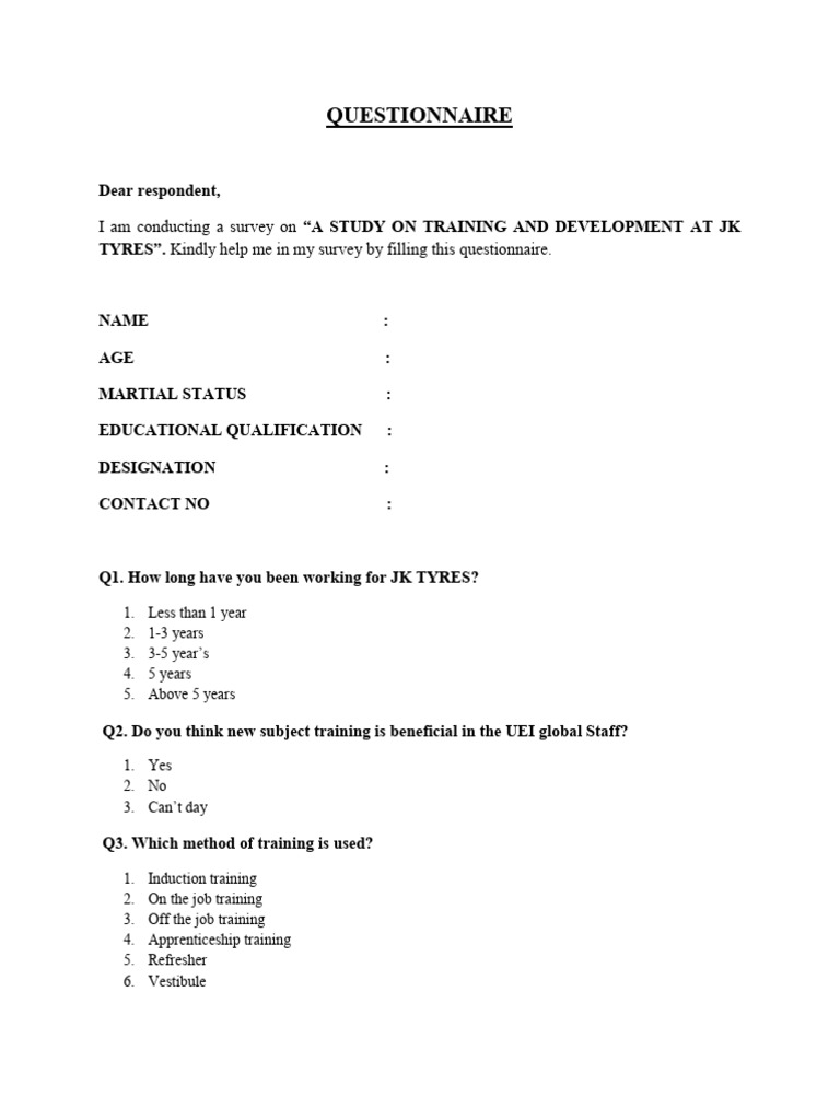 Sample of Field Survey Questionnaire | PDF | Business | Cognition