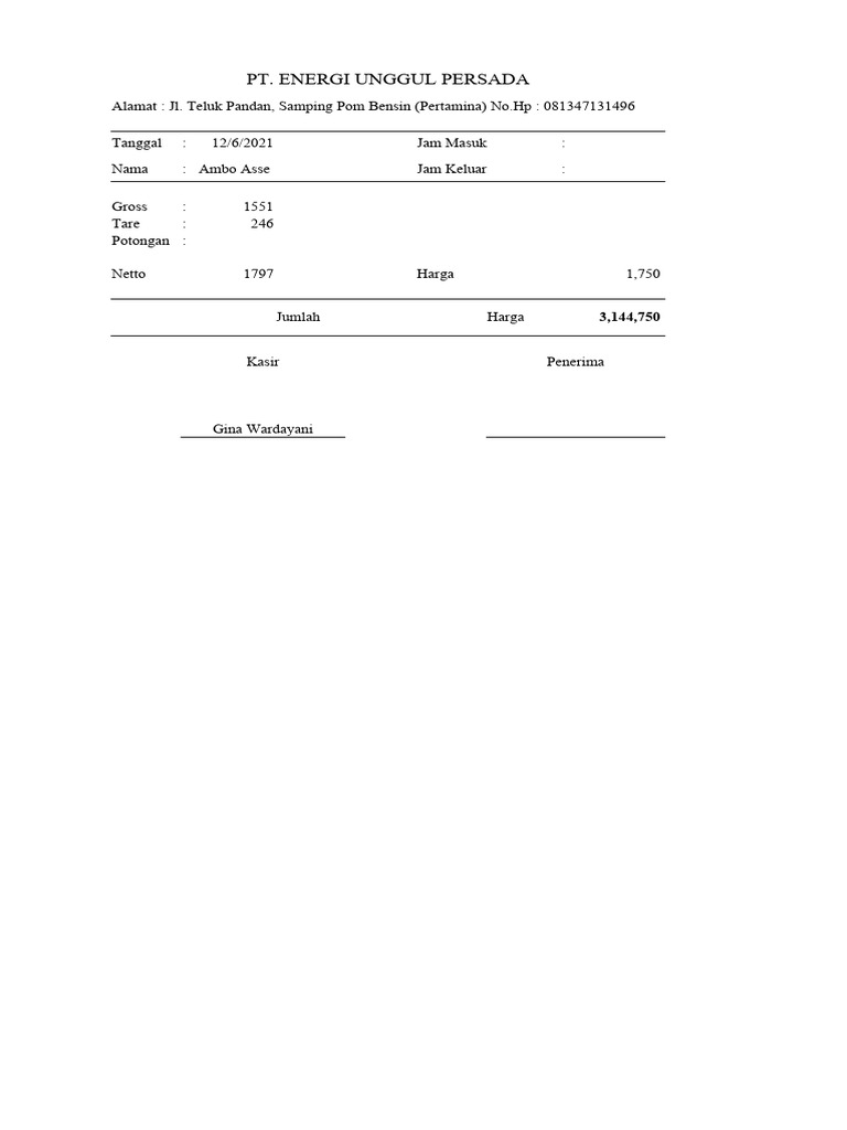 Nota Timbangan Penjualan Sawit | PDF