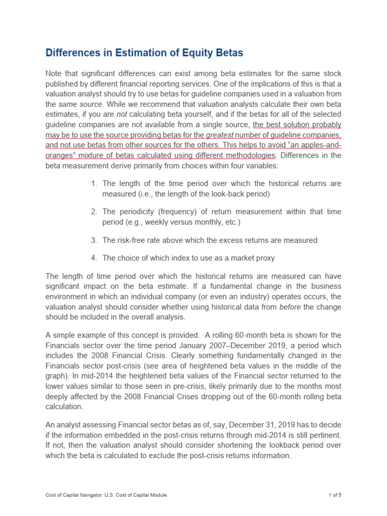 Differences in Estimation of Equity Betas | PDF | Beta (Finance) | Valuation (Finance)