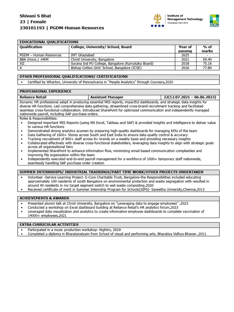 Shivani Resume | PDF | Analytics | Economies