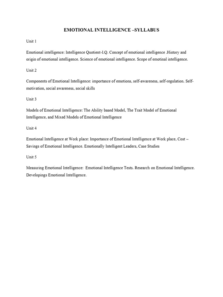 Emotional Intelligence Syllabus | PDF Emotional Intelligence Syllabus | PDF