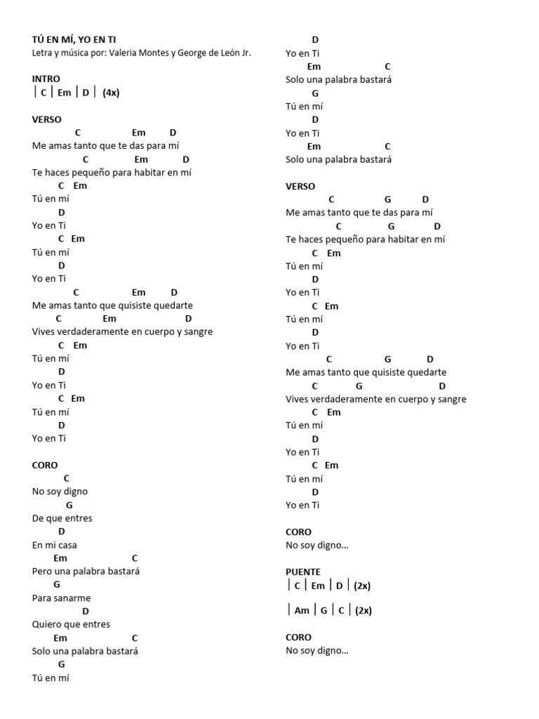 Tu en Mi Yo en Ti Letra y Acordes | PDF