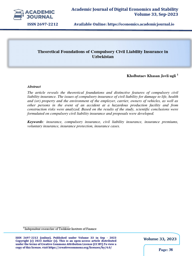 Theoretical Foundations of Compulsory Civil Liability Insurance in ...