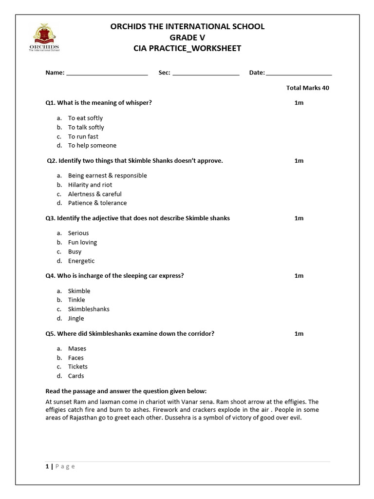 CIA 3 - Grade 5 - Practice Worksheet | Download Free PDF | Circle | Embroidery