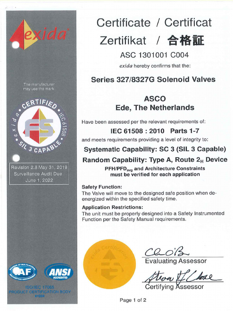 ASCO 327 8327 SIL Cert | PDF | Systems Theory | Risk