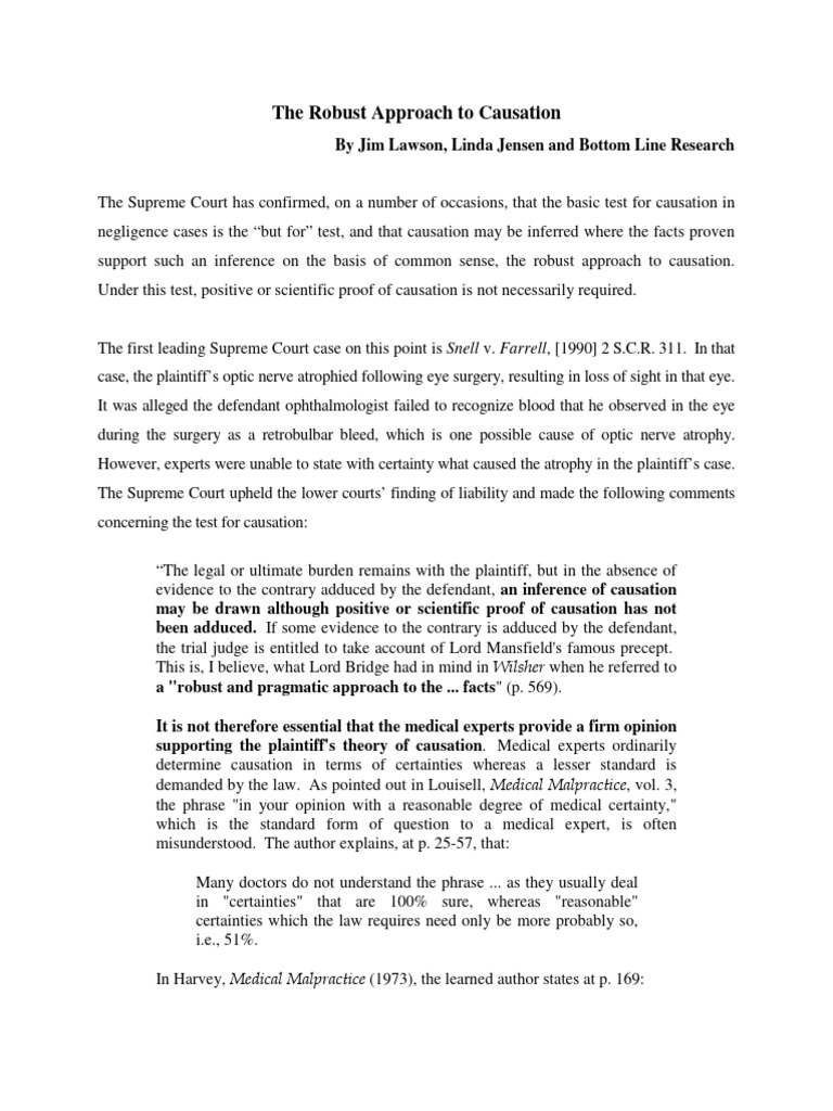 The Robust Approach To Causation | PDF | Negligence | Causation (Law)